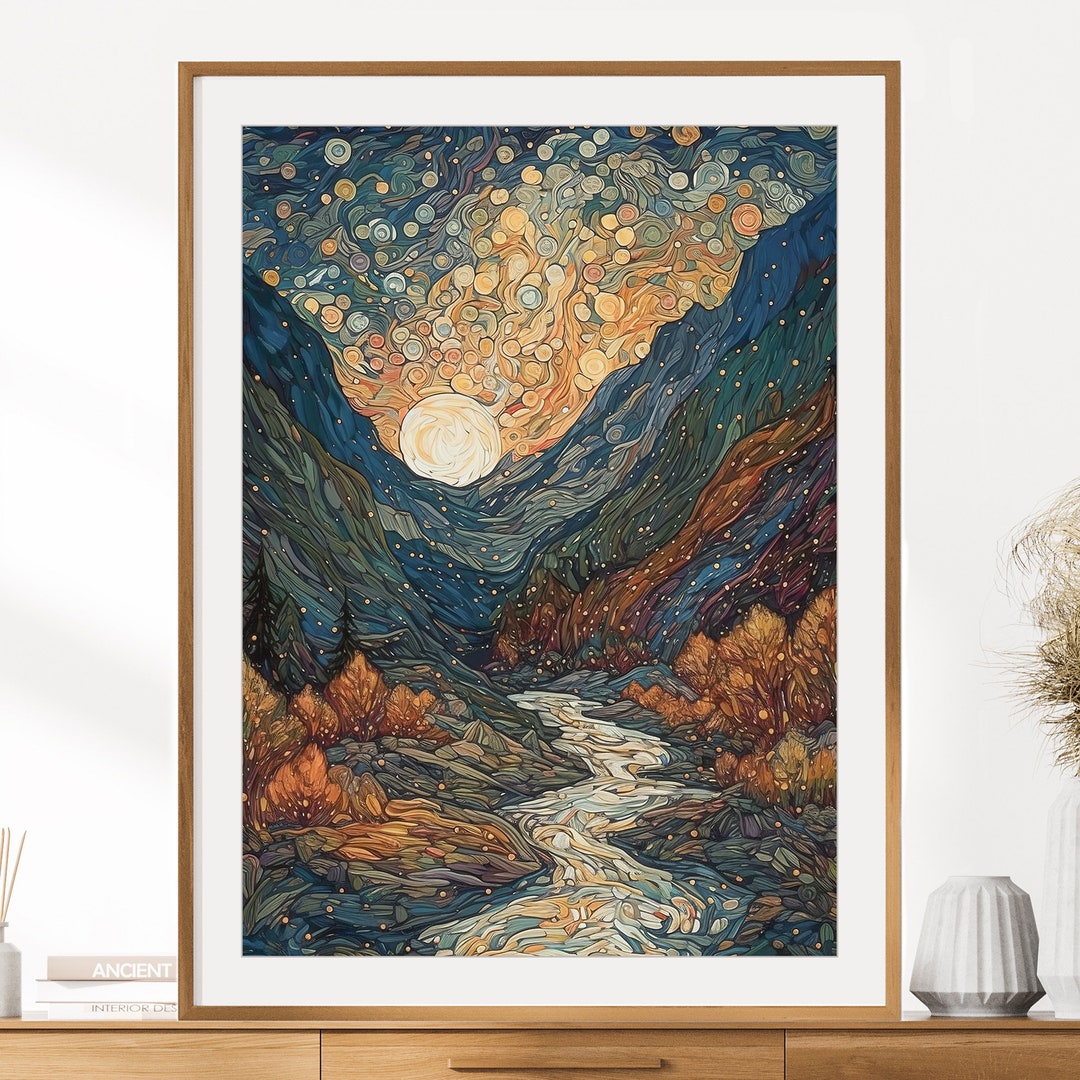 Moonlight Valley Print | Midwestern Wall Art | Starry Night Print ...