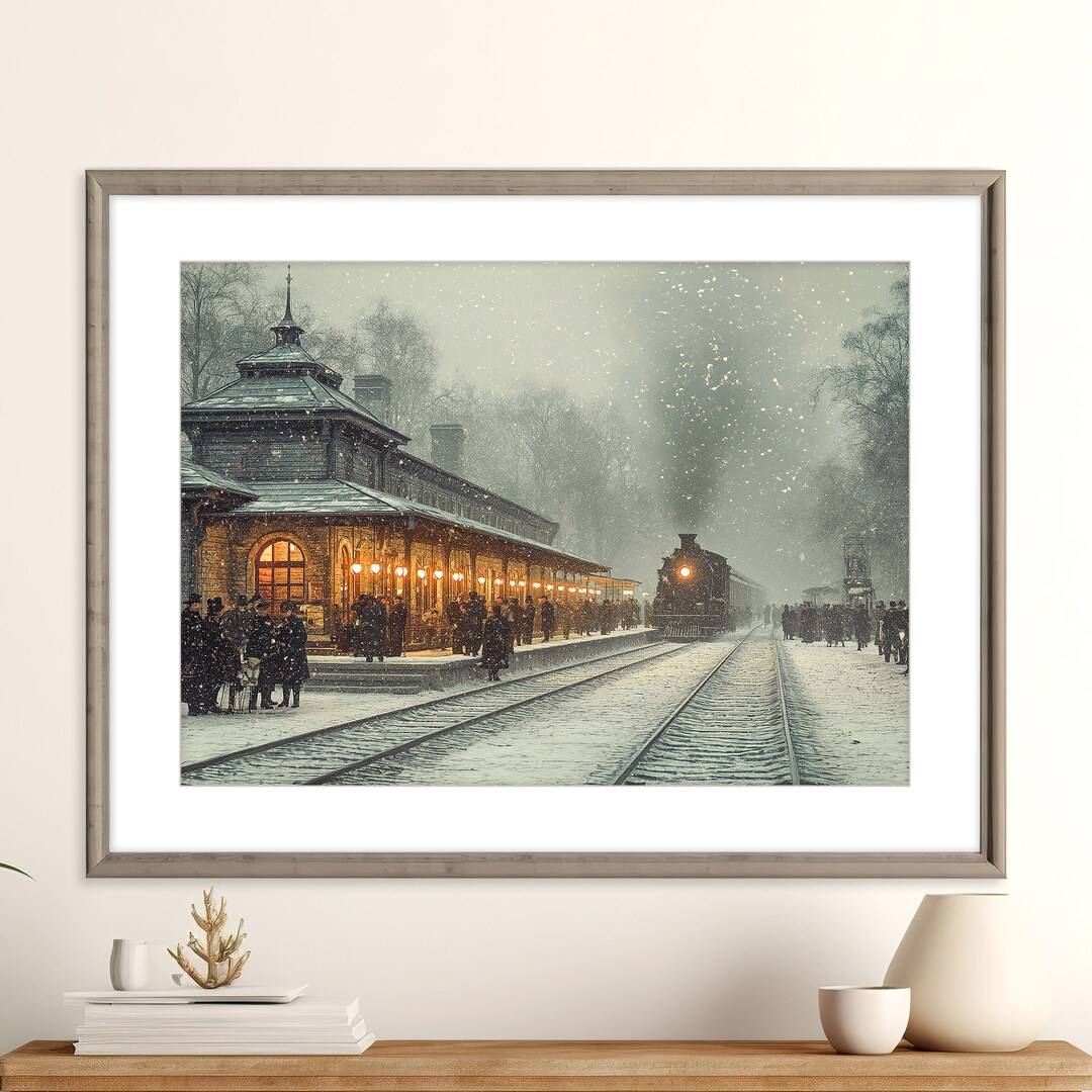 Winter Steam Train Print | Snowy Train Station | Christmas Scene ...