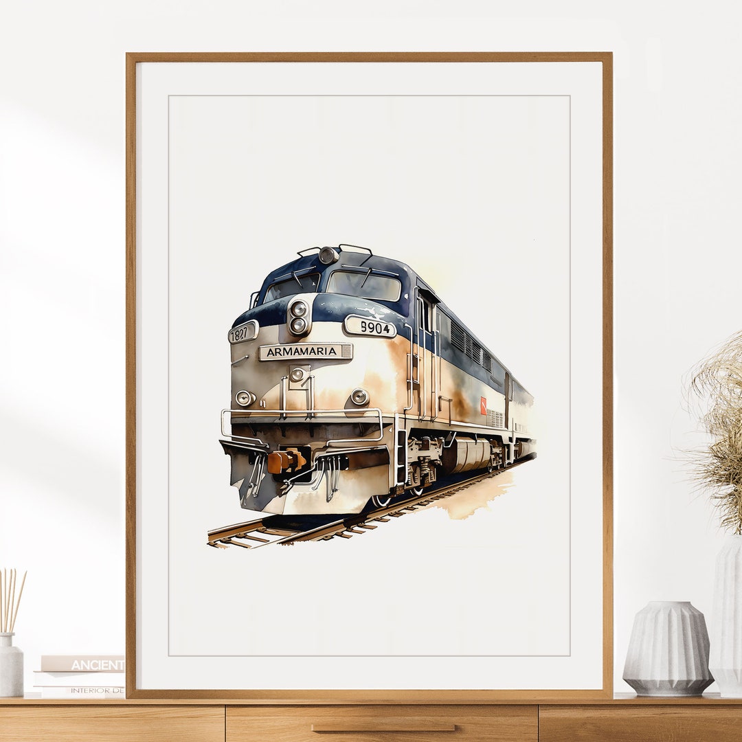 Diesel Train (white/blue) | Digital Printable Wall Art | Train Poster ...