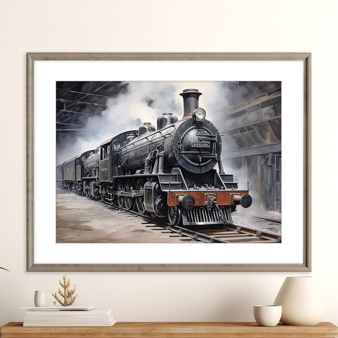 Vintage Steam Train Print | Old Train Station | Train Poster | Railroad Art | Printable Steam ...