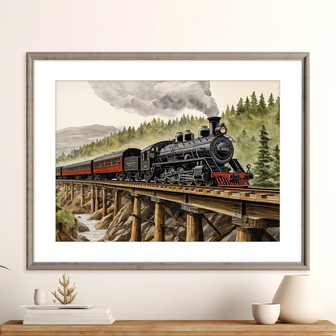 Vintage Steam Train Print | Mountain Landscape | Train Art Poster ...