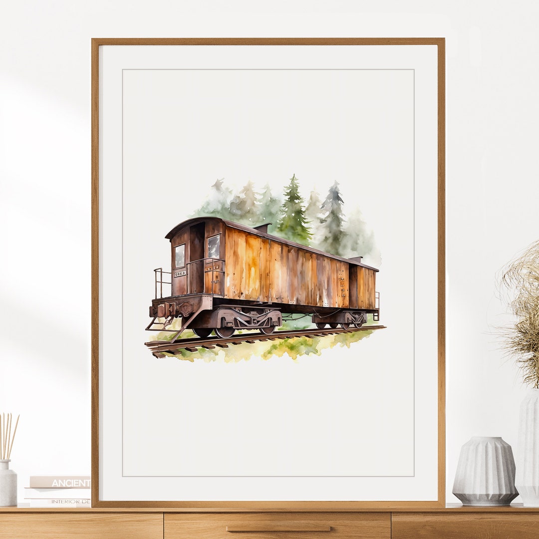 Boxcar Train Car Print (brown) | Woodland Train Poster | Railroad Print ...