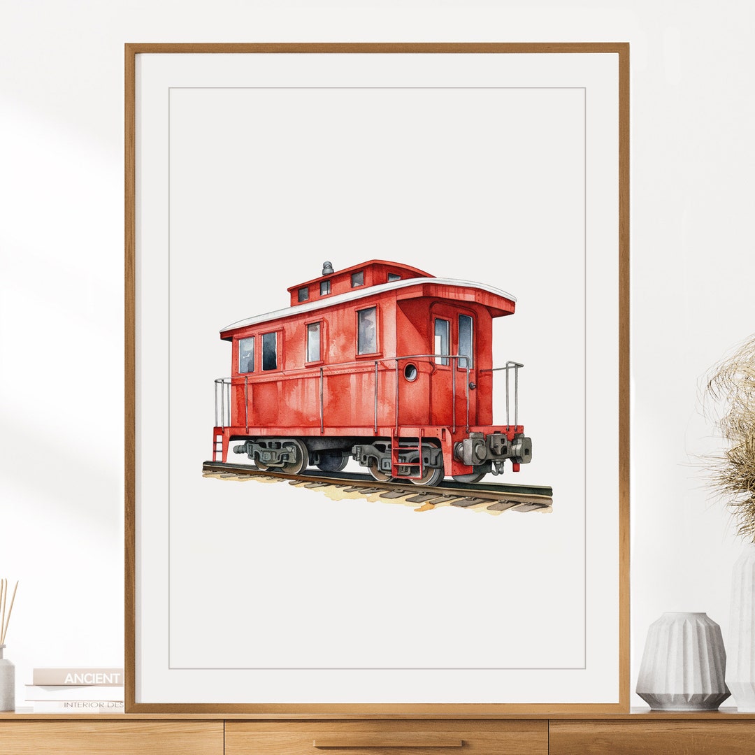 Caboose Train Car Print (red) | Railroad Car Room Decor | Train Poster ...