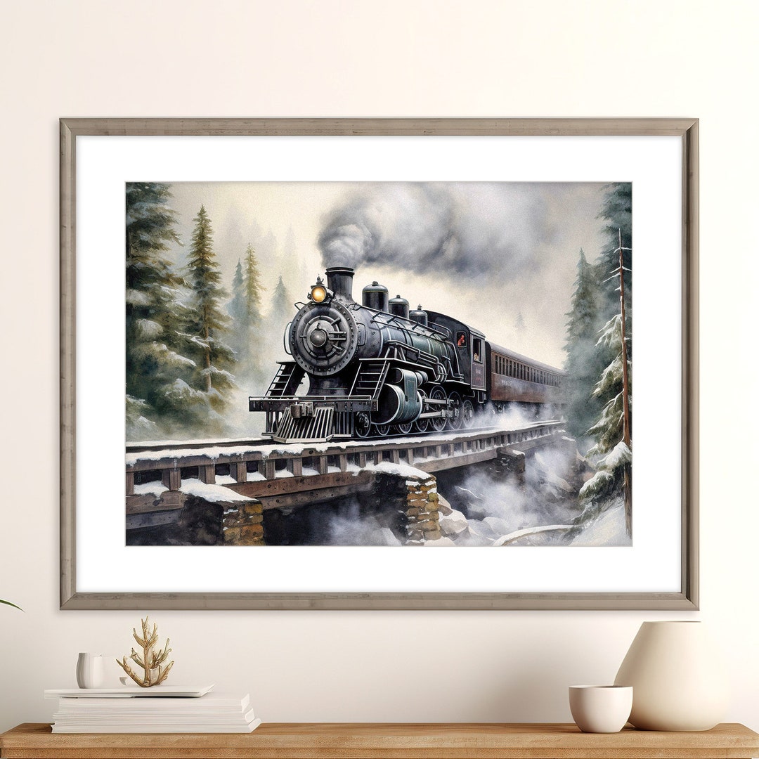 Vintage Steam Train Print Winter Landscape Train Poster Railroad ...