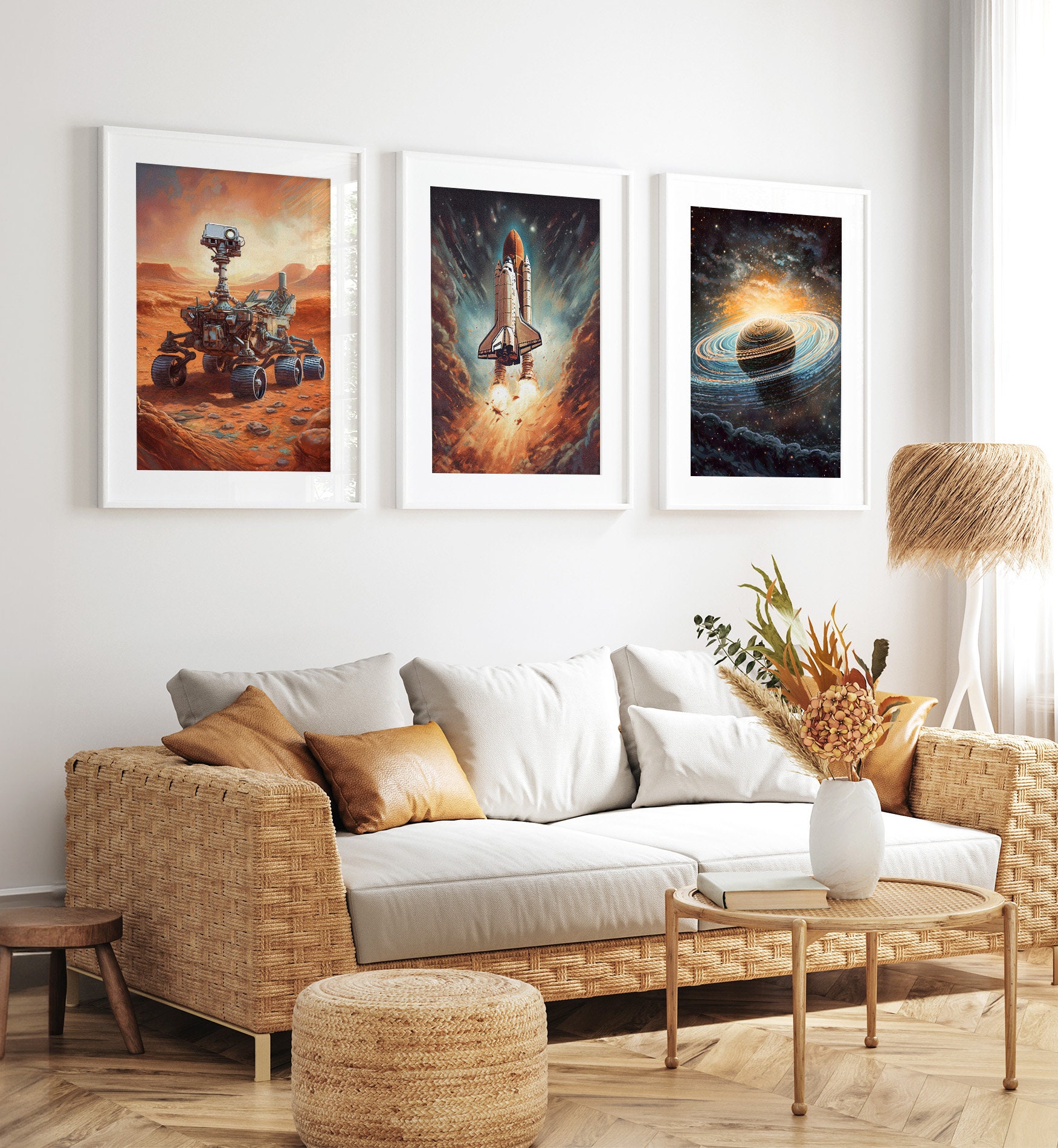 Space Exploration Prints set of 3 Mars Rover Space Shuttle Saturn Space ...