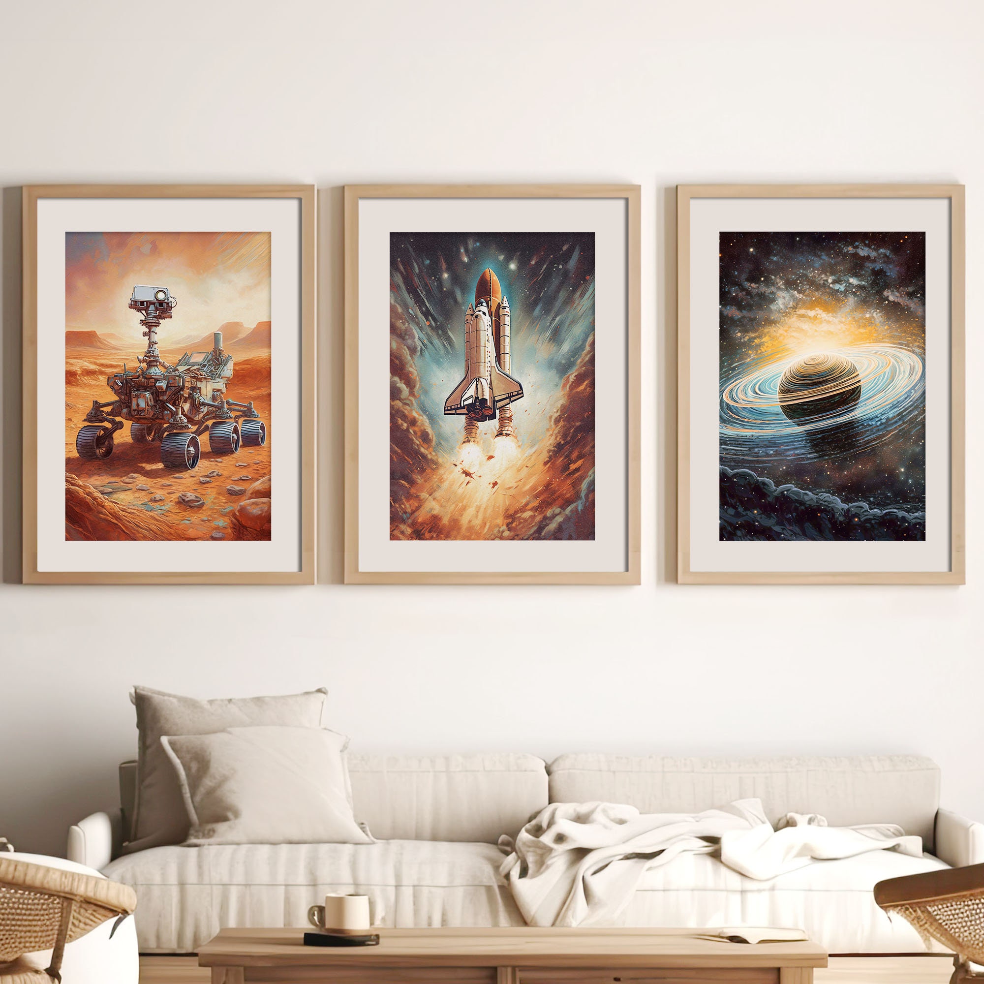 Space Exploration Prints set of 3 Mars Rover Space Shuttle Saturn Space ...
