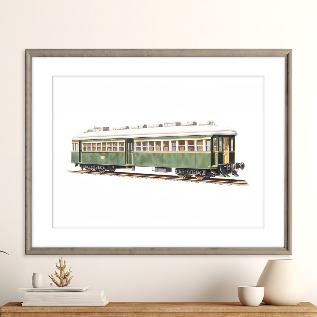 Passenger Train Car Print (green) | Pullman Train Car | Train Poster ...
