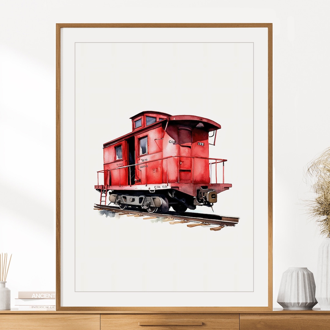 Caboose Train Car Print (red) | Train Poster | Railroad Print | Caboose ...