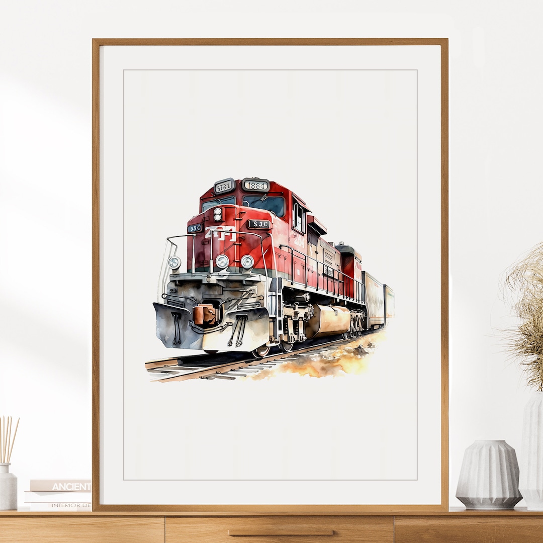 Diesel Train Print (red) | Train Art Print | Railroad Poster | Boys ...