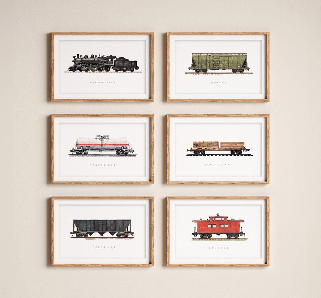 Freight Train Prints (set of 6) | Printable Railroad Art | Train Set ...