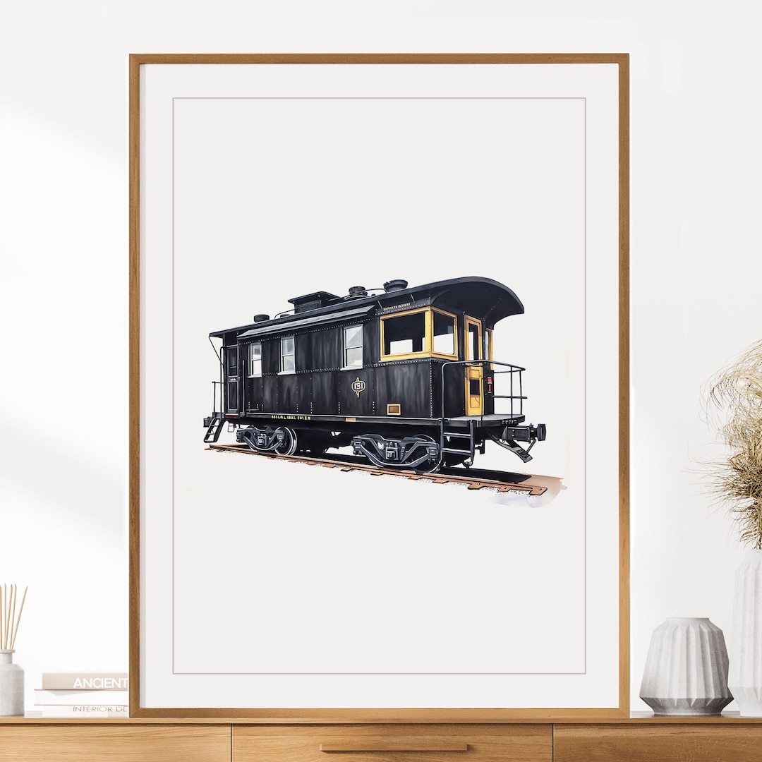 Caboose Train Car Print (black) | Railroad Car Room Decor | Train ...