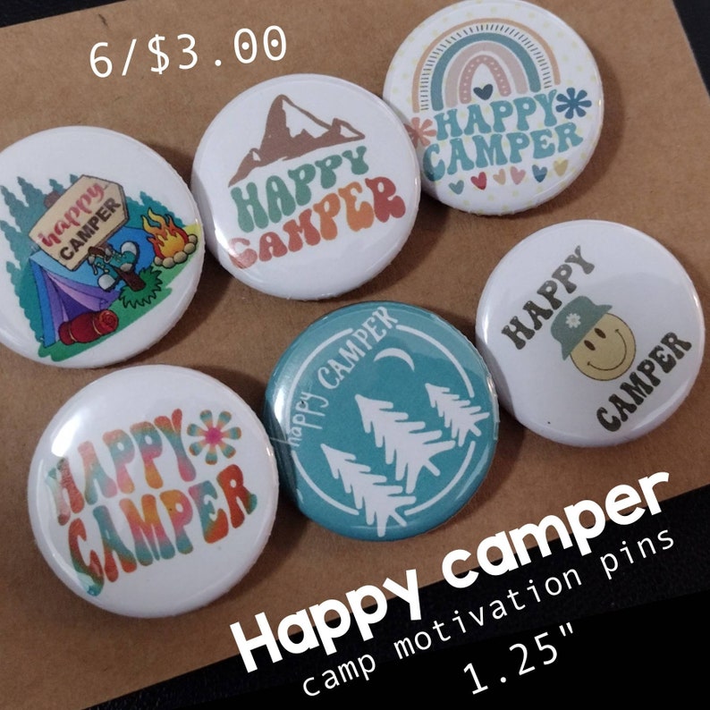 6 Pack Happy Camper Pins Motivational Camp Gift Mix and - Etsy