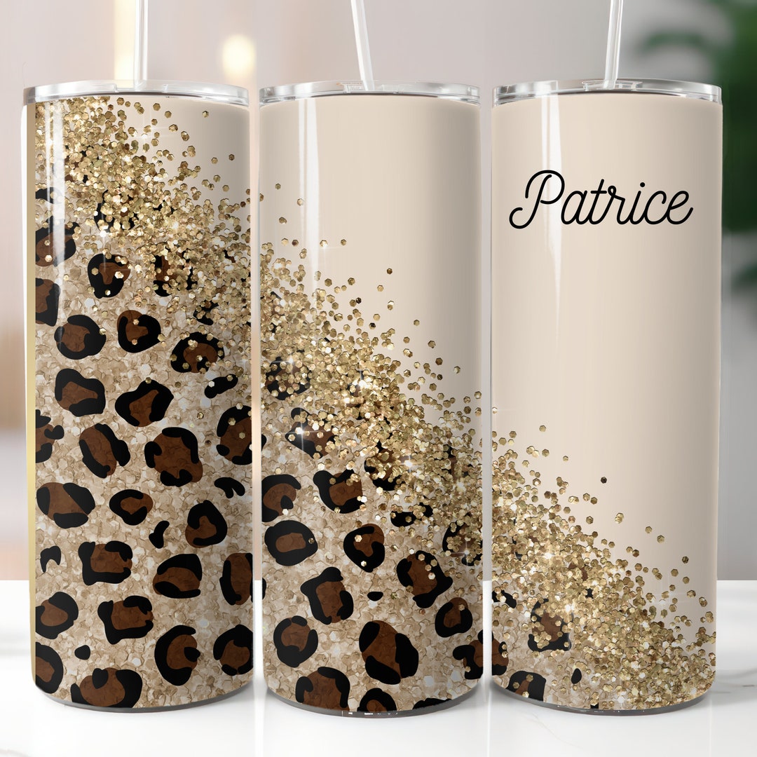 Leopard Glitter Tumbler Cup Animal Print Tumbler With Straw - Etsy
