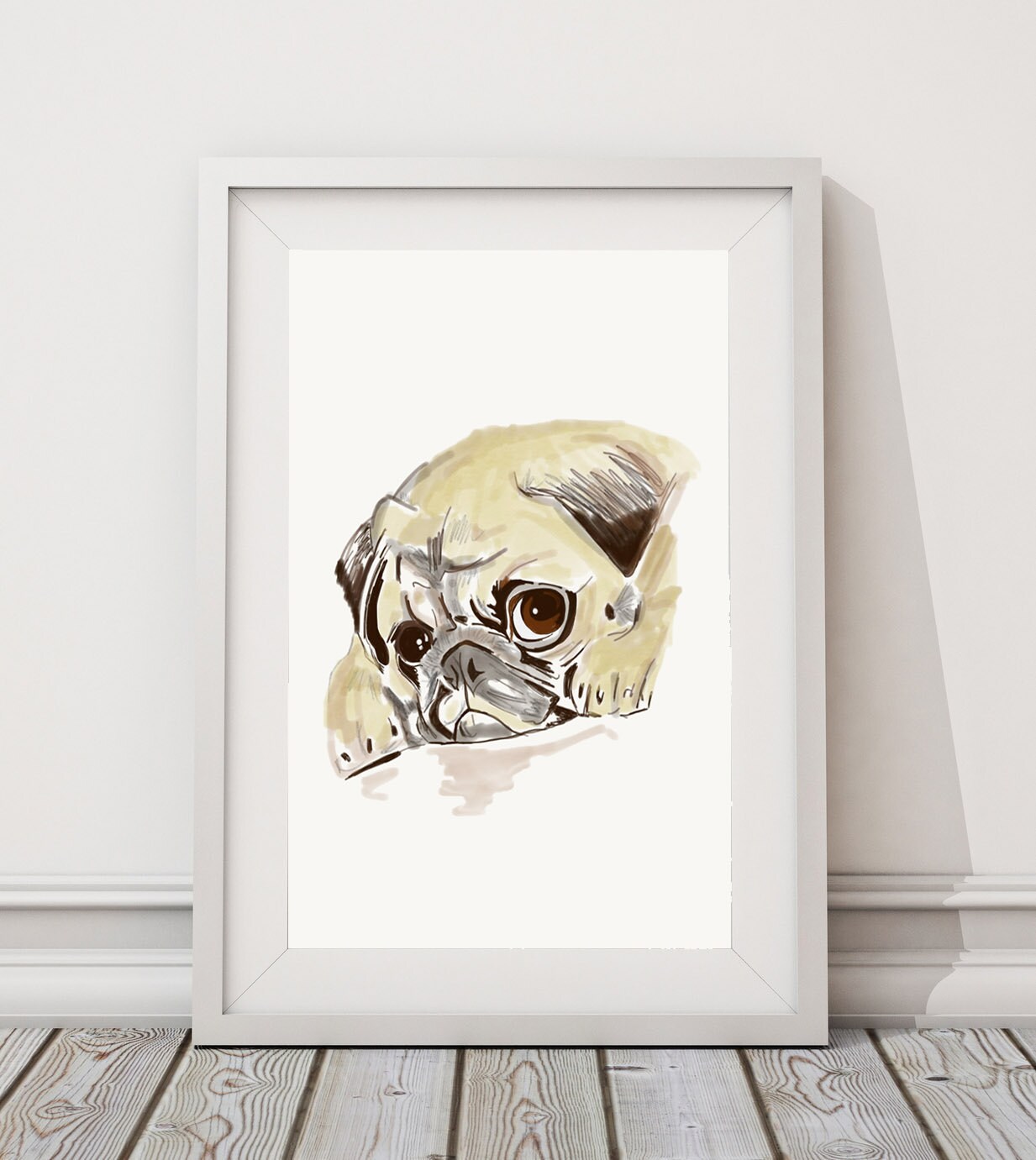 Pug Poster Gift Sketch Watercolour Print A3 / A2 Dog Wall Art - Etsy