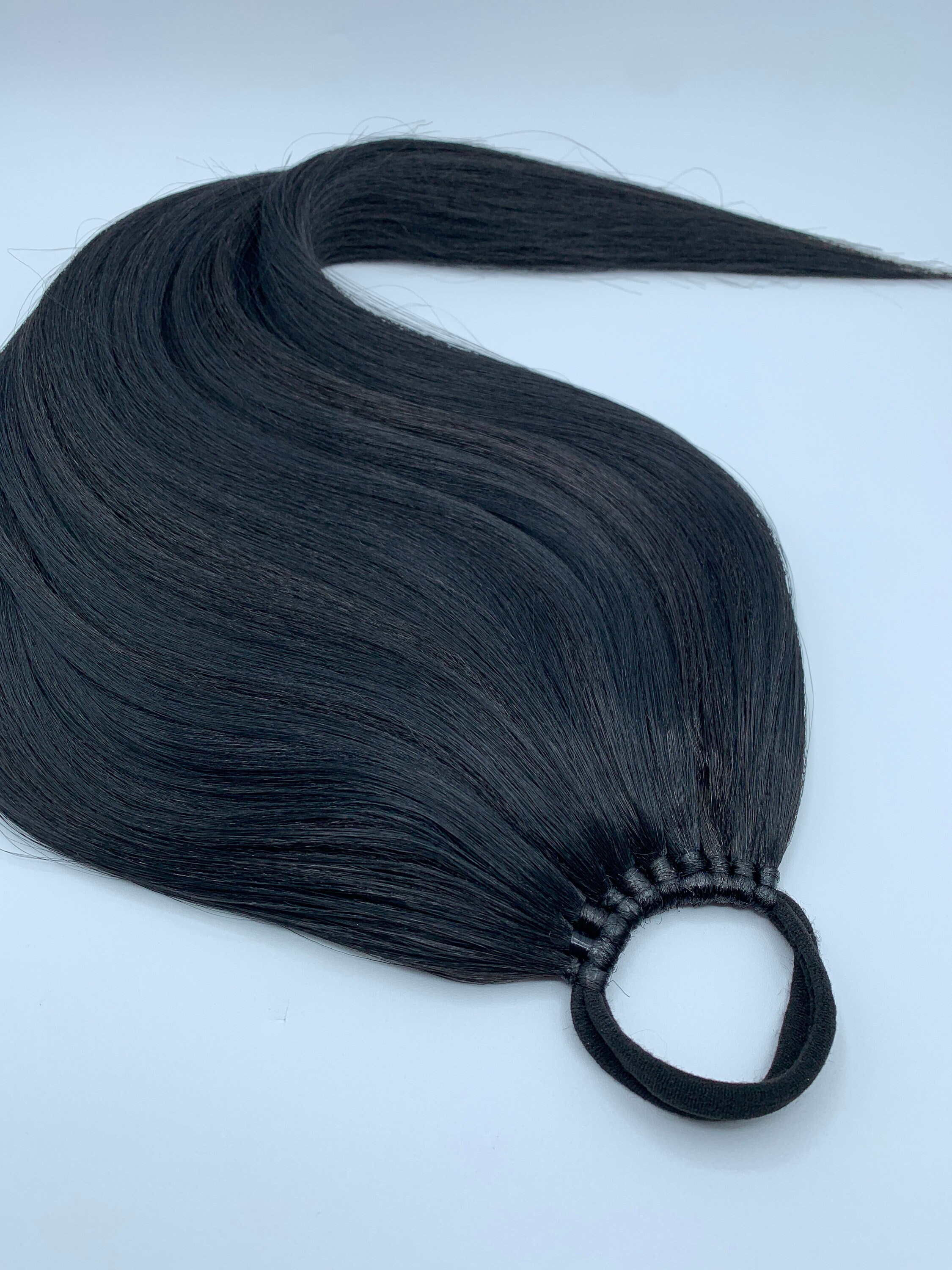 Black Straight Ponytail Extension on Elastic Band Kanekalon - Etsy
