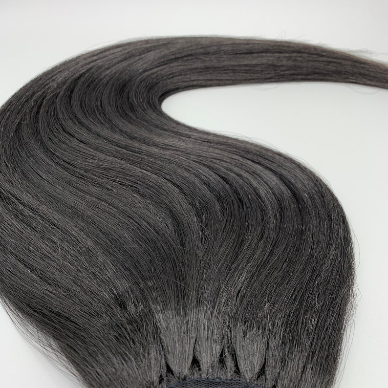 Black Straight Ponytail Extension on Elastic Band Kanekalon - Etsy