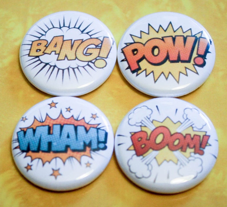 Comic Book Words Set of 4 1 Pin Back Buttons or - Etsy