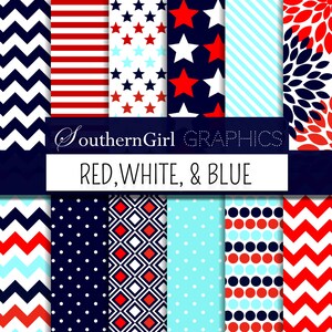 Red, White, and Blue Digital Paper: Patriotic, Fourth of July ...