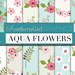 Spring Flower Digital Paper: aqua Flowers With - Etsy