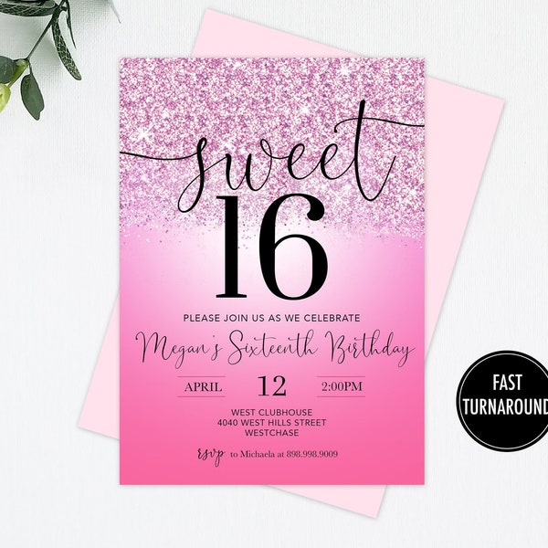 Pink Sweet 16 Party Invitation - Etsy