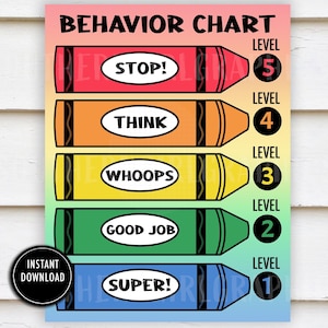 Crayon Behavior Clip Chart: Rainbow Classroom Management (digital ...