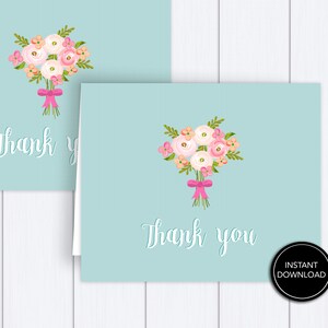 Teacher Thank You Card Printable: "teacher Card" With Aqua Floral ...