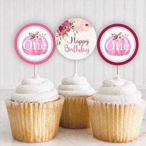 Pink Pumpkin Cupcake Toppers Printable: "pumpkin CUPCAKE Topper" First ...