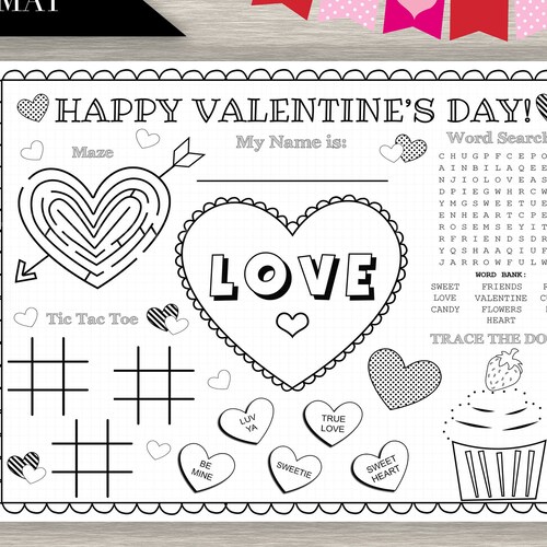 Kids Valentines Placemat valentine's DAY - Etsy