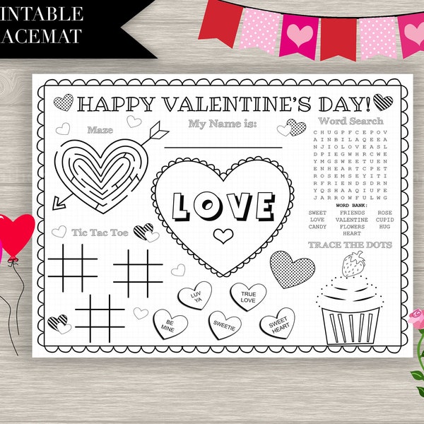Kids Placemats Printable Valentines - Etsy