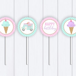 Ice Cream Cupcake Toppers Printable: "ice CREAM Cupcake" Pink, Ice ...