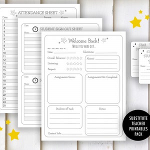 Substitute Teacher Notes Printables - Sub Notes, Attendance Log ...