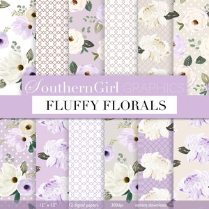 Purple Floral Digital Paper: "fluffy Florals" Lavender, Spring, Wedding ...