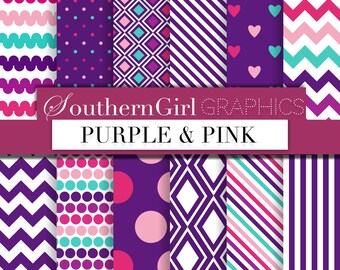 Purple Watercolor Digital Paper: PURPLE ROSE with | Etsy