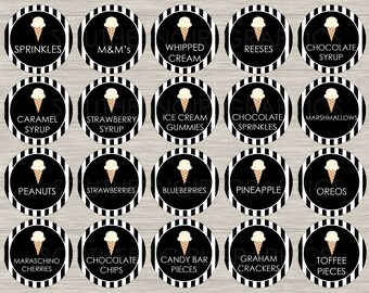 Ice Cream Bar Topping Labels Printable Digital Download: | Etsy