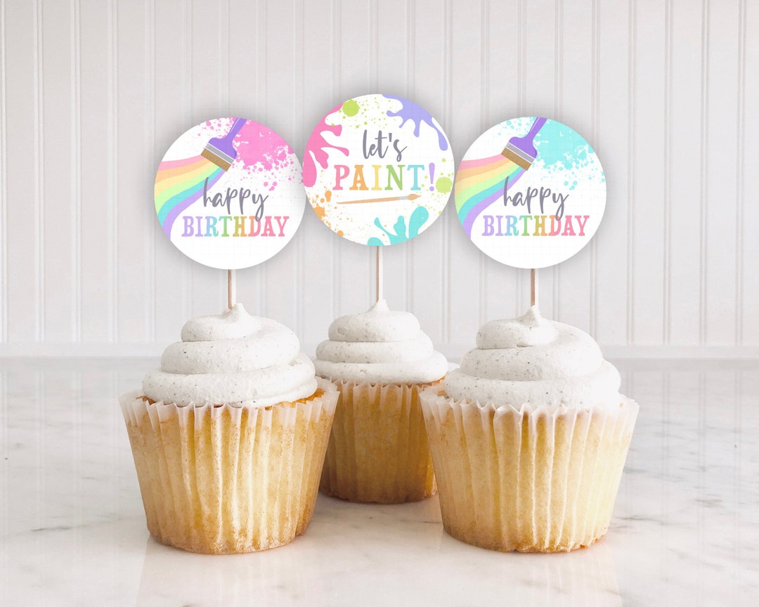 Art Party Cupcake Topper Printable: "paint CUPCAKE Topper" Artsy, Art ...
