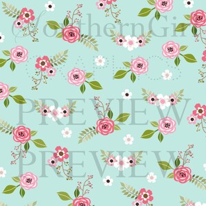 Spring Flower Digital Paper: "aqua Flowers" With Aqua, Turquoise, Pink ...