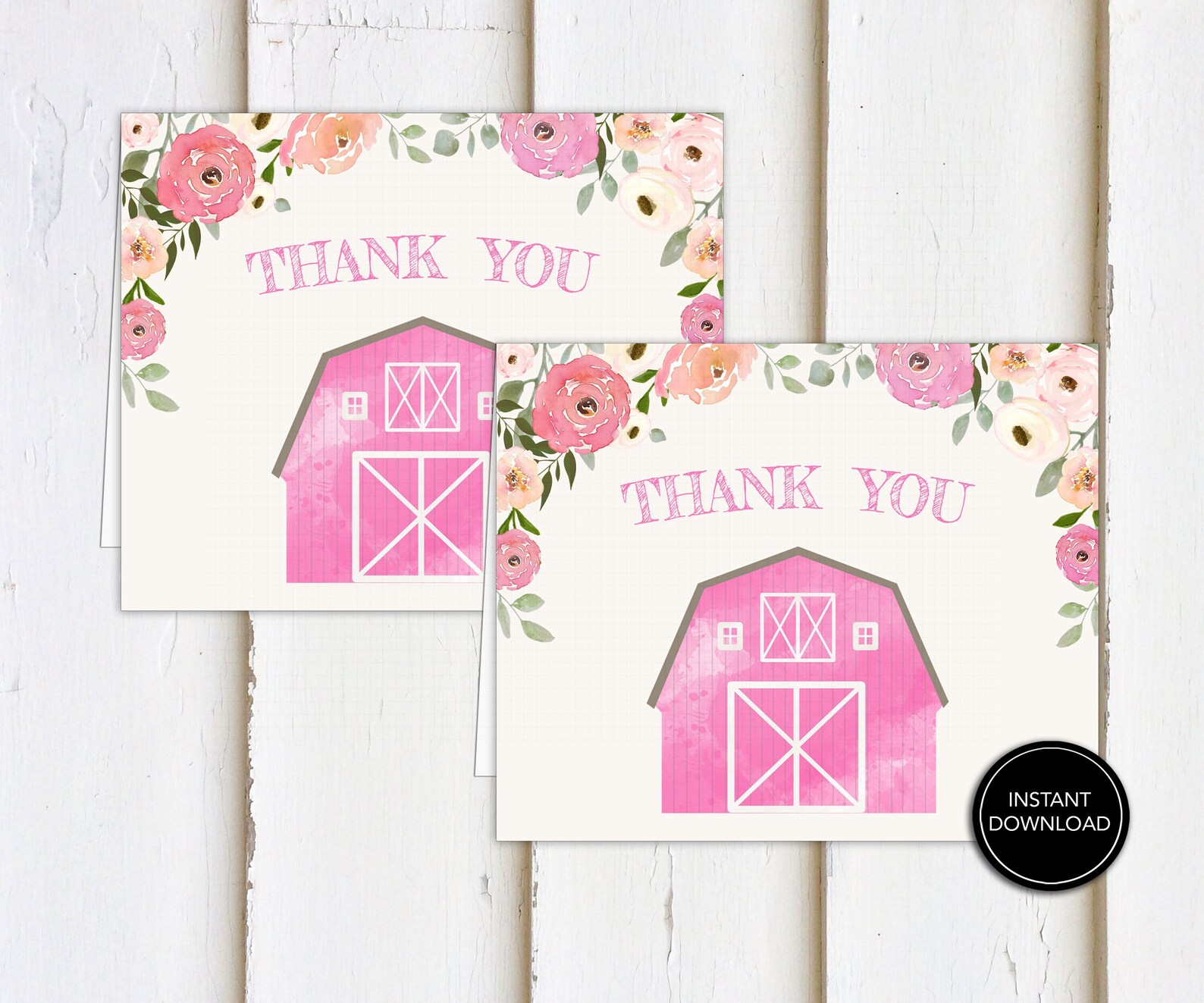 Pink Farm Thank You Card Printable: barn THANK You Farm Birthday Thank ...