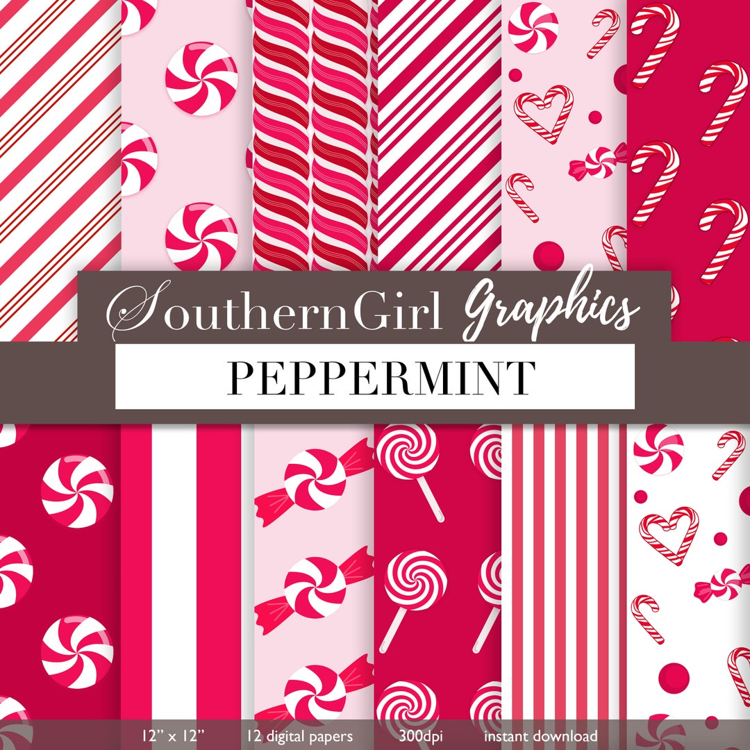 Peppermint Digital Paper: "peppermint" Peppermint Stripe, Christmas ...