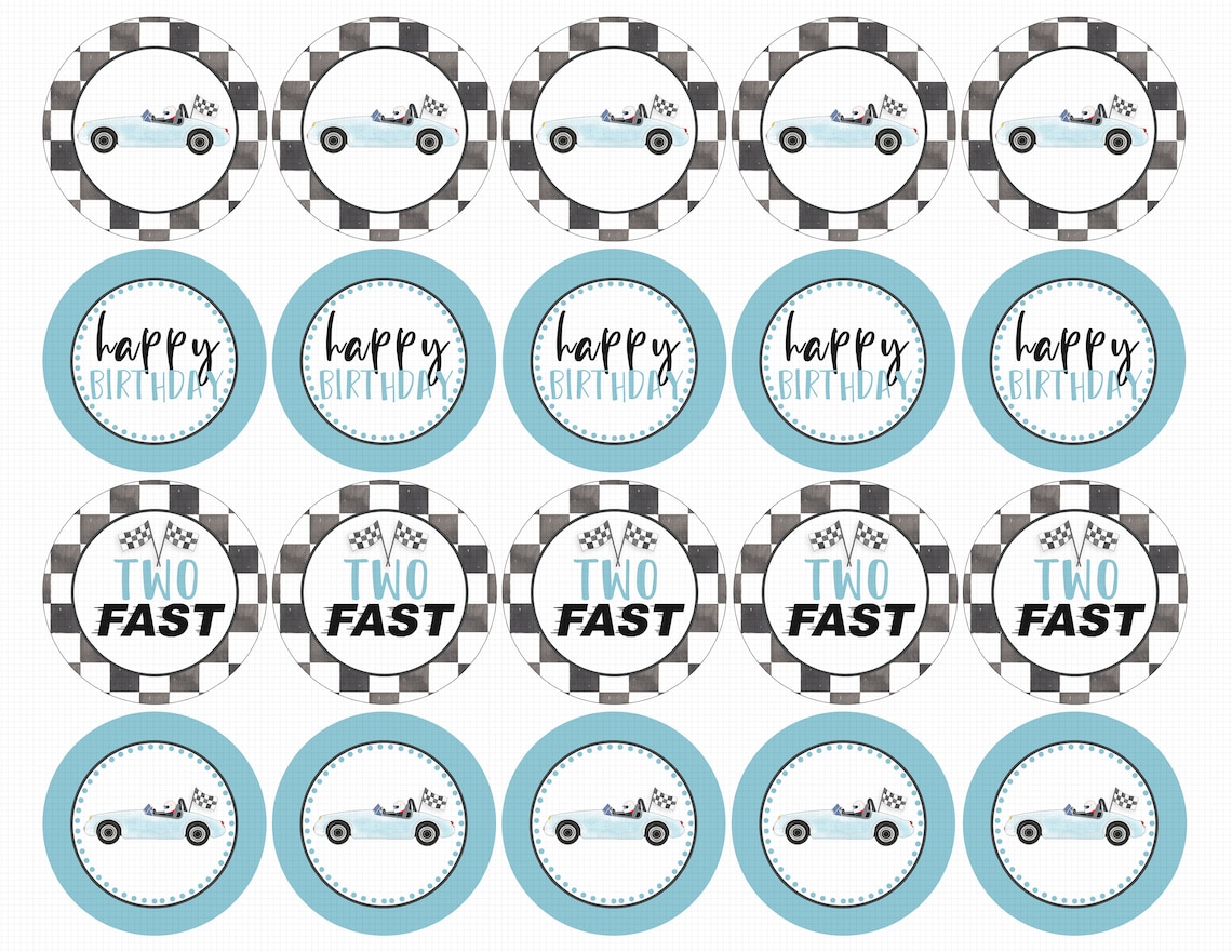 Blue Race Car Cupcake Toppers Printable: Vintage Race Car, Cupcake ...