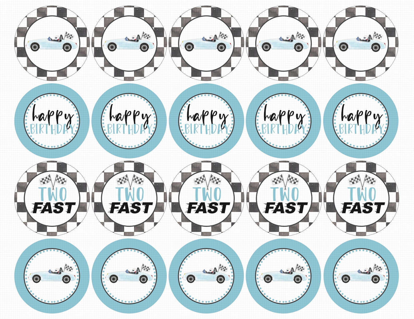Blue Race Car Cupcake Toppers Printable: Vintage Race Car, Cupcake ...
