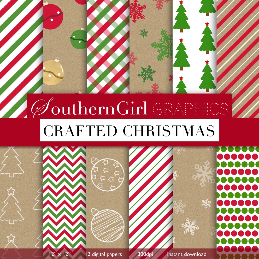 Craft Christmas Digital Paper Download - "kraft Christmas" With ...