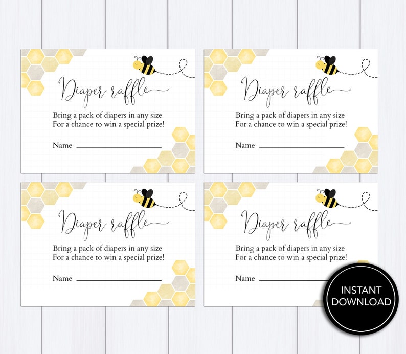 Modern Bee Diaper Raffle Card Printable: "diaper Raffle" Honeycomb ...