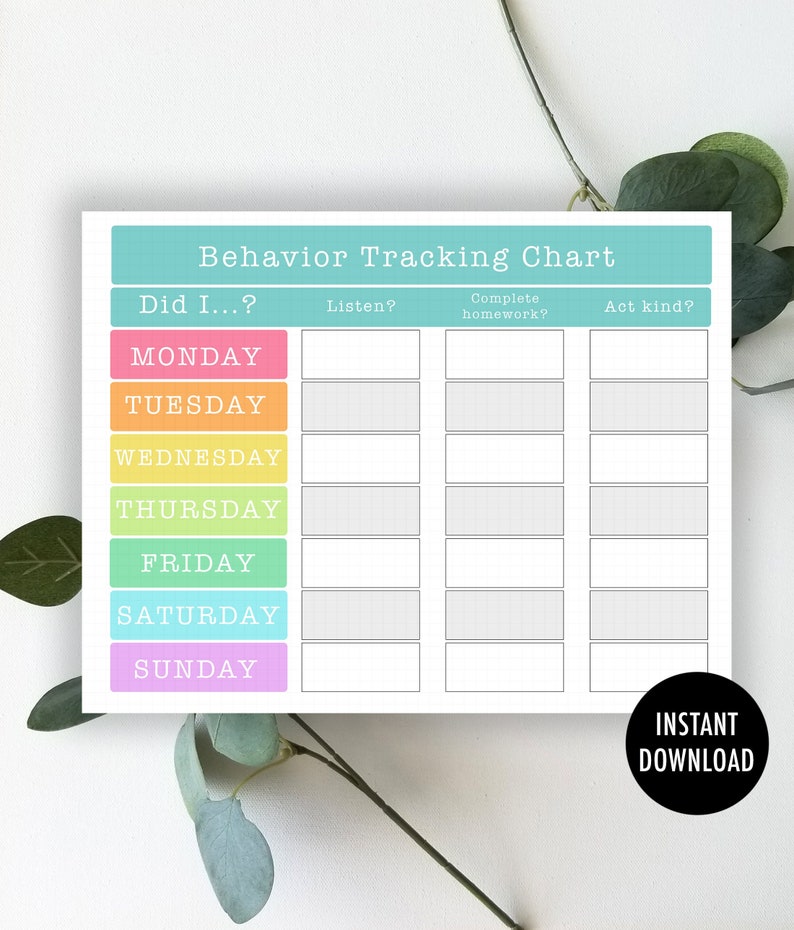 Weekly Kids Behavior Chart: Rainbow Design, Printable Tracker (digital ...