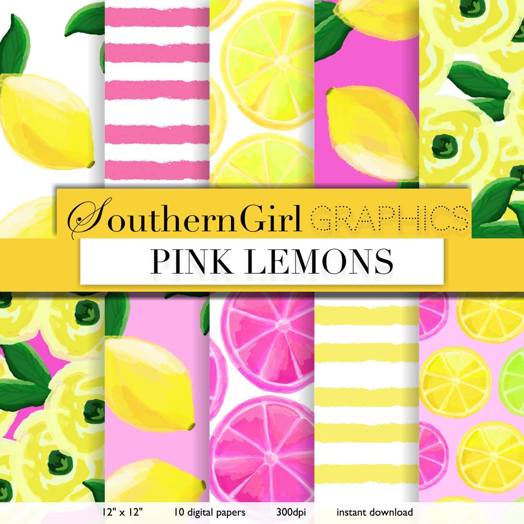 Pink Lemon Digital Paper: "pink Lemons" With Watercolor Lemon Slices ...