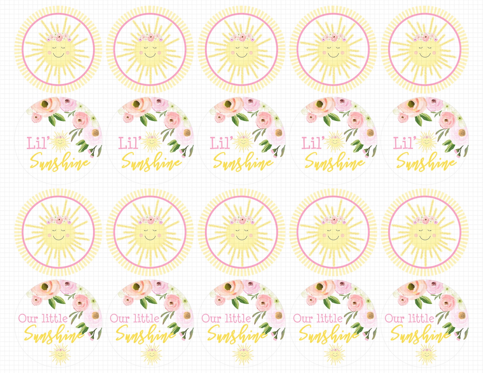 Sunshine Birthday Cupcake Toppers: Floral Watercolor Party (digital ...