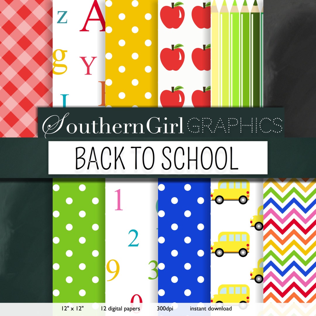 School Digital Paper back TO School With Alphabet, Number, Apple ...