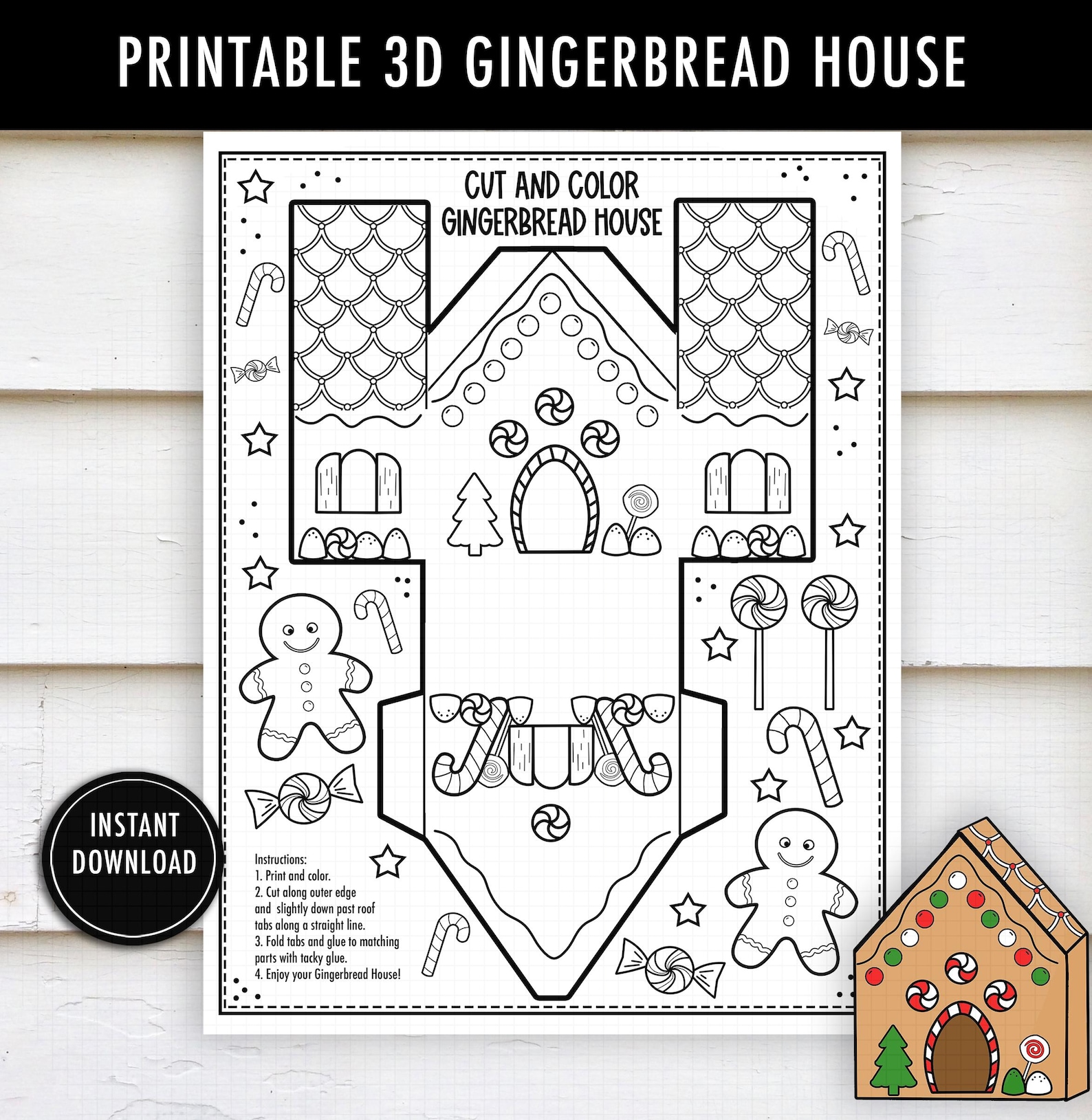 Gingerbread House Printable Craft | Cut, Color & Fold Christmas ...