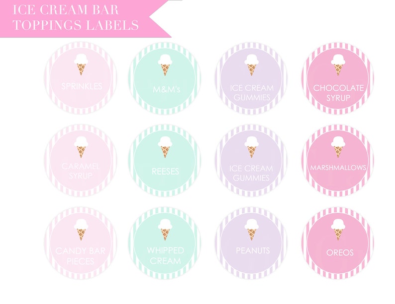 Ice Cream Bar Topping Labels Printable Digital Download: | Etsy