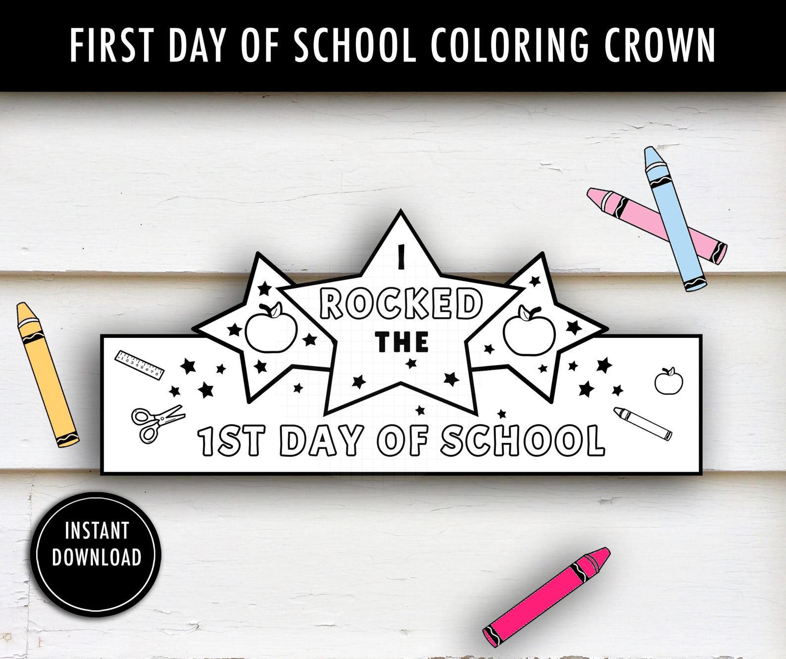 First Day of School Coloring Crown: Apple Craft Printable (PDF Download ...