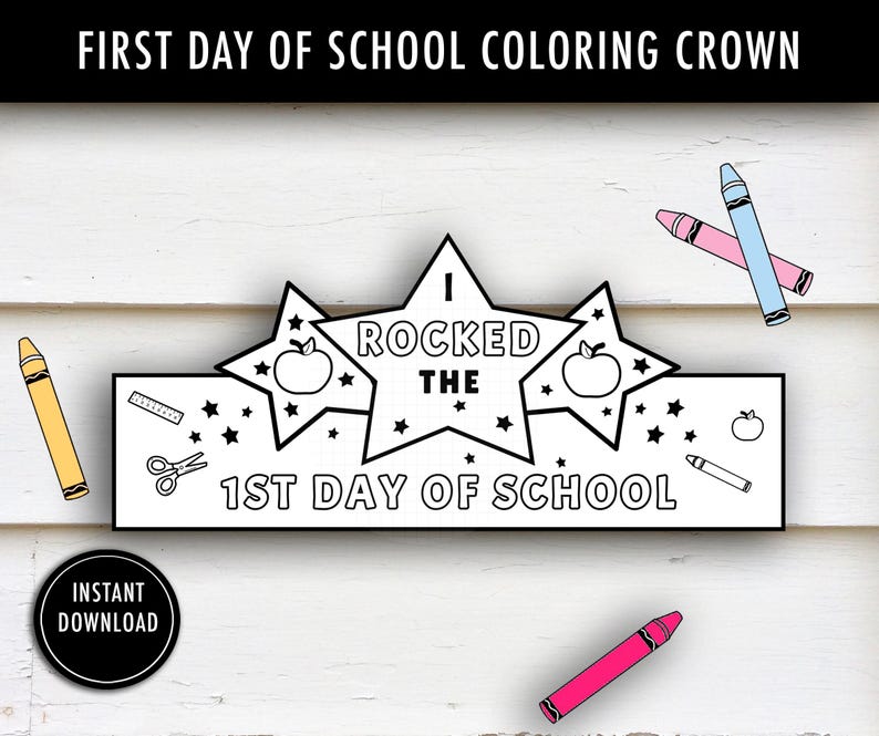First Day of School Coloring Crown: Apple Craft Printable (PDF Download ...